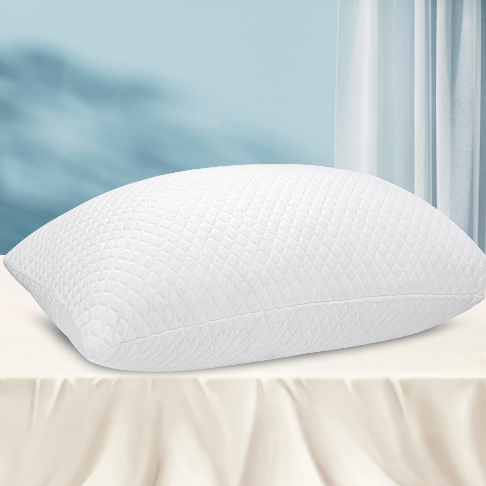Shredded Memory Foam Pillow with Washable Removable Pillowcase,Height Adjustable,Standard Size Bed Pillow for Sleeping,Suitable for Stomach,Back and Side Sleepers.