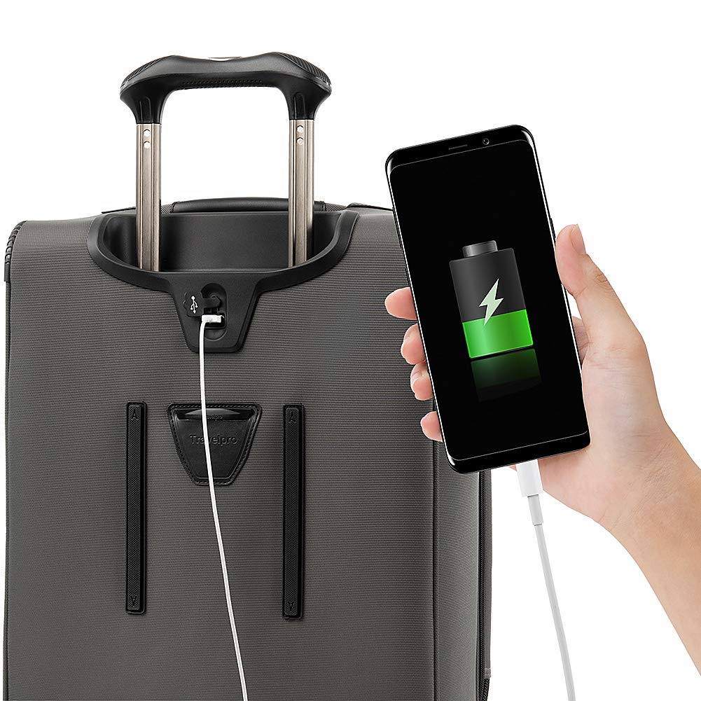 Travelpro Crew Versapack Softside Expandable 8 Spinner Wheel Carry on Luggage, USB Port, Men and Women, Jet Black, Carry on 21-Inch