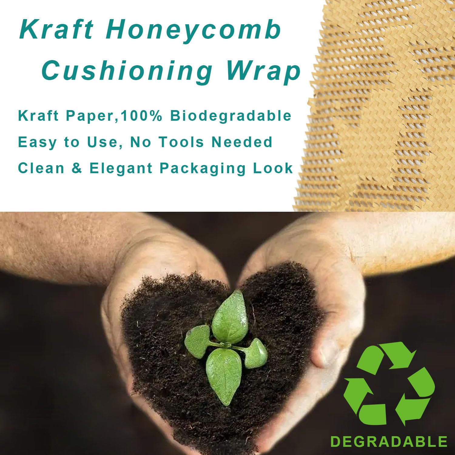 UTOCITY Eco-Friendly Honeycomb Packing Paper, Biodegradable and Recyclable Cushioning Wrap Bubble Paper Roll for Moving Shipping Packaging Gifts, Includes 20 Fragile Sticker Labels