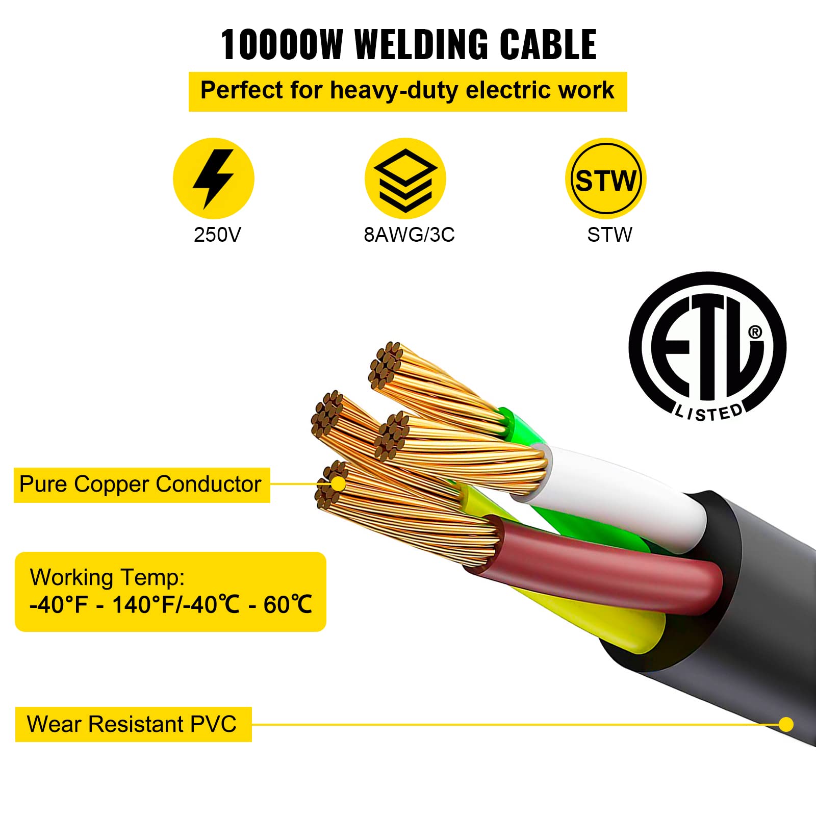 Welding Extension Cord 25ft 40AMP 6-50P/6-50R 8/3 Heavy Duty Welding Cord 8AWG 250V for MIG,Lincoln,Plasma,Miller,TIG