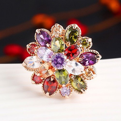 super1798 Lady's Alloy Ring Cubic Zirconia Colorful Crystal Flower Statement - US 9