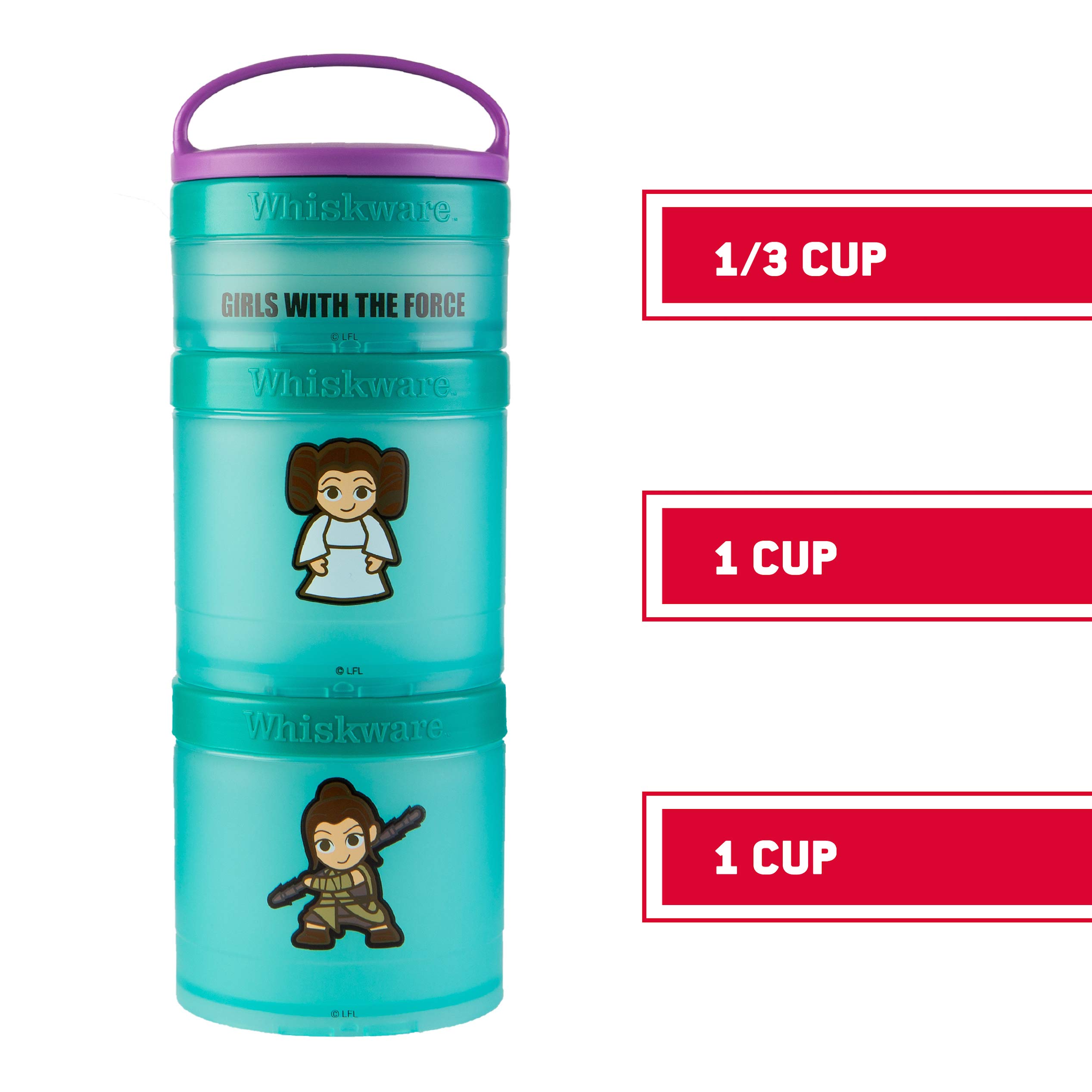 Whiskware Star Wars Stackable Snack Containers for Kids and Toddlers, 3 Stackable Snack Cups for School and Travel, Princess Leia and Rey