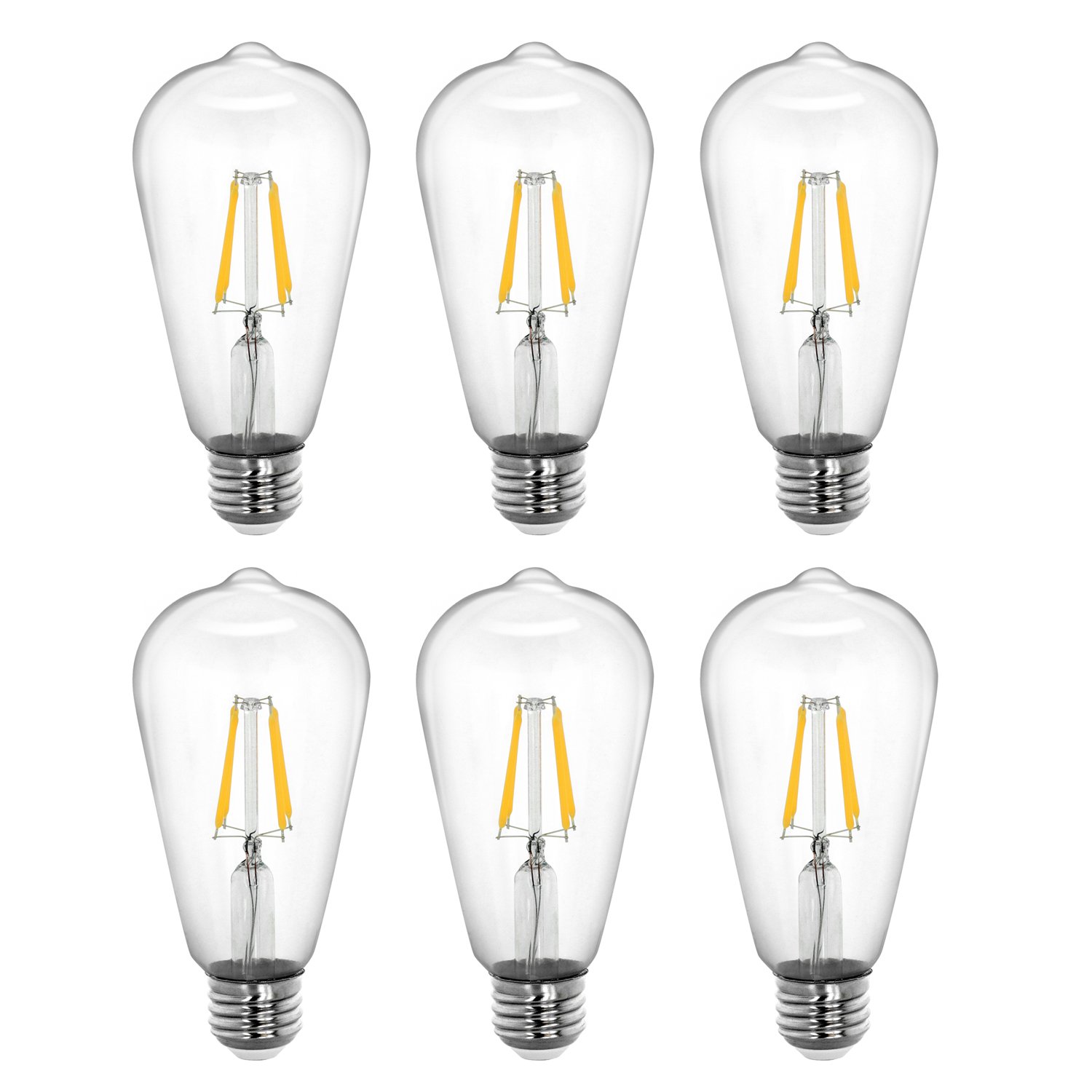 Tenergy Dimmable Edison Bulbs 5W LED Filament Bulbs (40 Watt Equivalent), Soft White (2700K), ST64 Bulbs, E26 Medium Standard Base Decorative Light Bulbs for Ceiling Light Fixtures (Pack of 6)