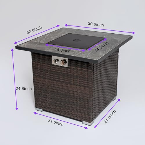WOXYX 30inch Outdoor Fire Pit Table,40000BTU Rattan Gas Firepit Tables with Glass Rocks and Rain Cover