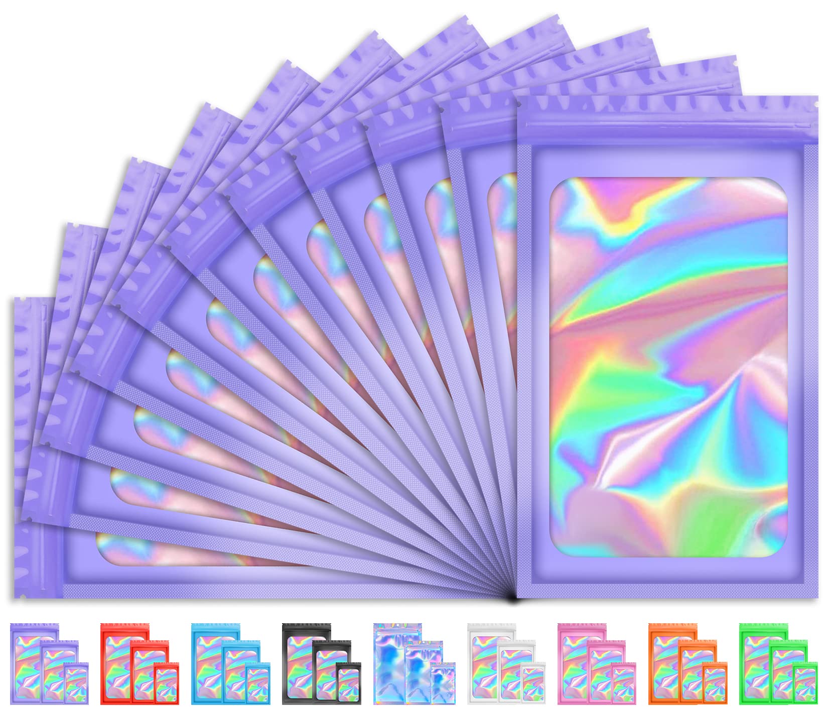 TIFICAL Holographic Sample Resealable Bags for Small Business, Foil Freshies Bags for Food Storage,Packaging, Eyelash, Jewelry, Lip Gloss,Smell Proof, 100 PCS