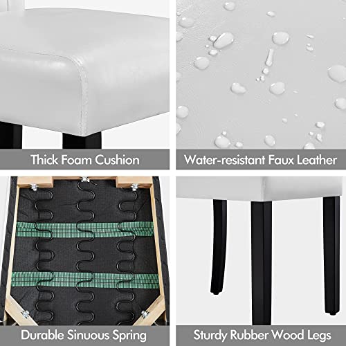 Yaheetech Dining Chairs with Leather Seat and Solid Wood Legs Button Tufted Padded Kitchen Chair Accent Side Chair for Home Kitchen and Restaurant, Set of 6, White