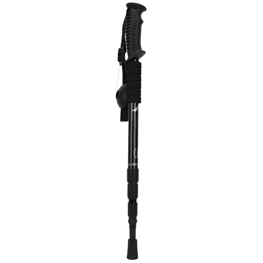 Walking Treking Pole for Outdoors Aluminium Alloy 4-Sections Walking Stick Alpenstock Suspension Straight Handle Trekking Pole (Black)