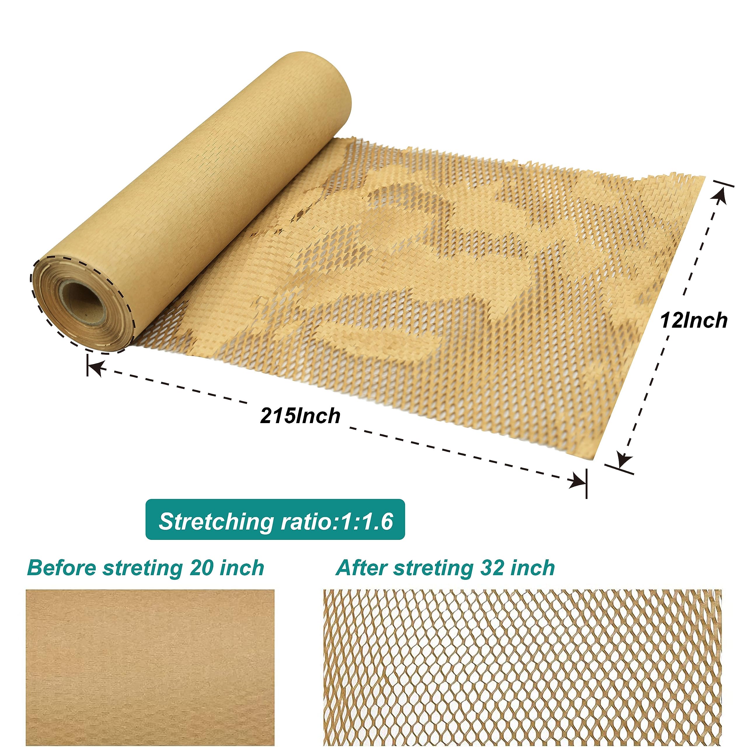 UTOCITY Eco-Friendly Honeycomb Packing Paper, Biodegradable and Recyclable Cushioning Wrap Bubble Paper Roll for Moving Shipping Packaging Gifts, Includes 20 Fragile Sticker Labels