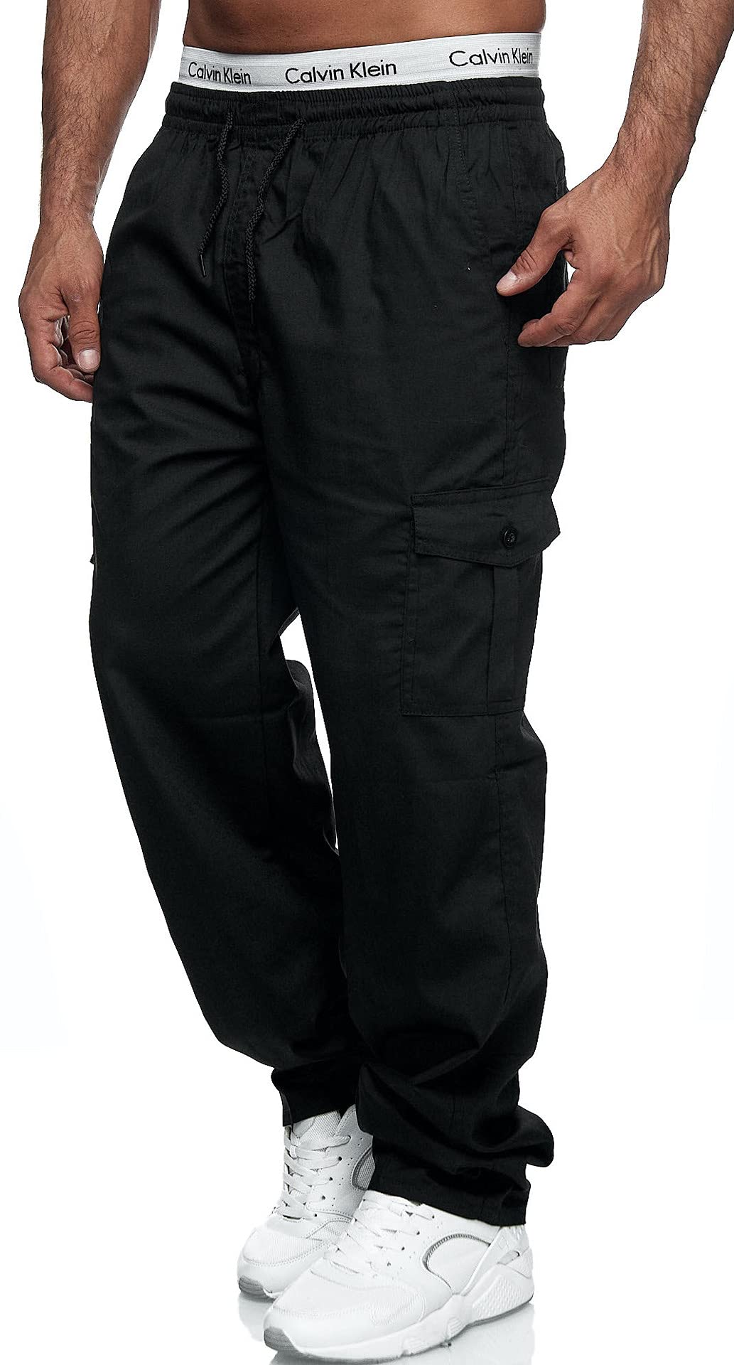 THWEI Mens Cargo Pants Casual Drawstring Athletic Jogger Sports Outdoor Trousers Black XL
