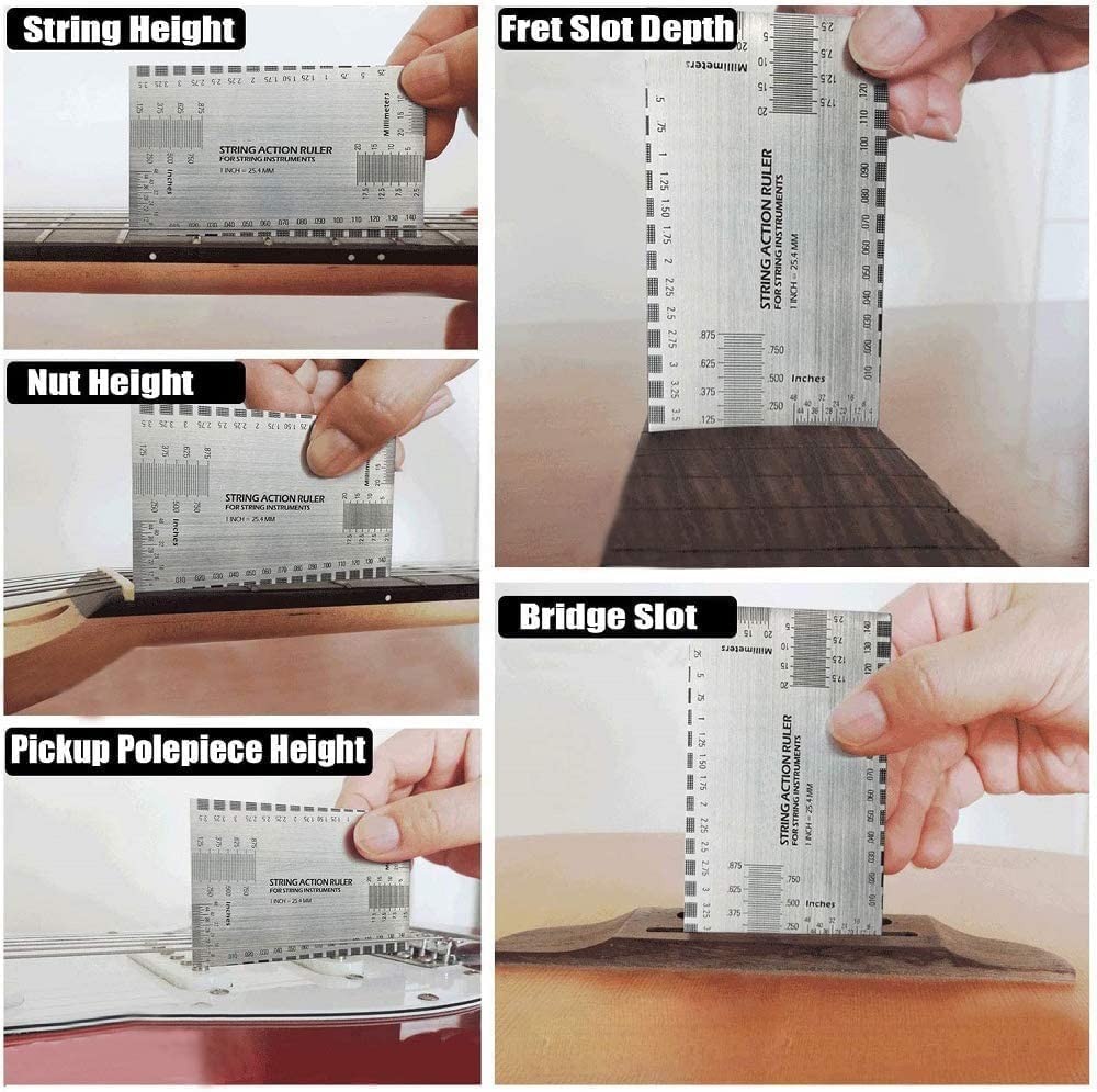 String Action Gauge Ruler, Guitar Height Gauge Set Up Tool for Electric Bass and Acoustic Guitar
