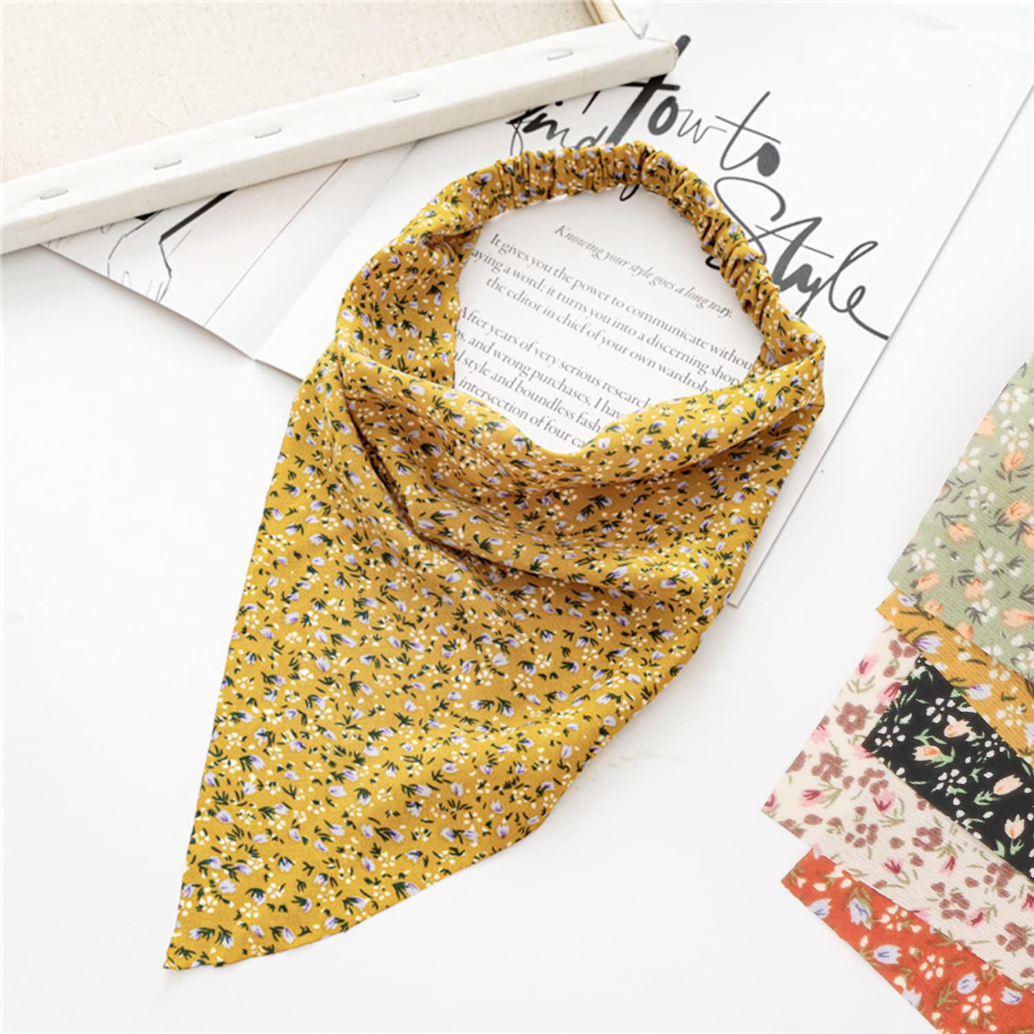Wresty 5 Pcs Floral Hair Scarf Headband Chiffon Elastic Bandanas Triangle Hairband Headwear Headwrap Hair Acessories