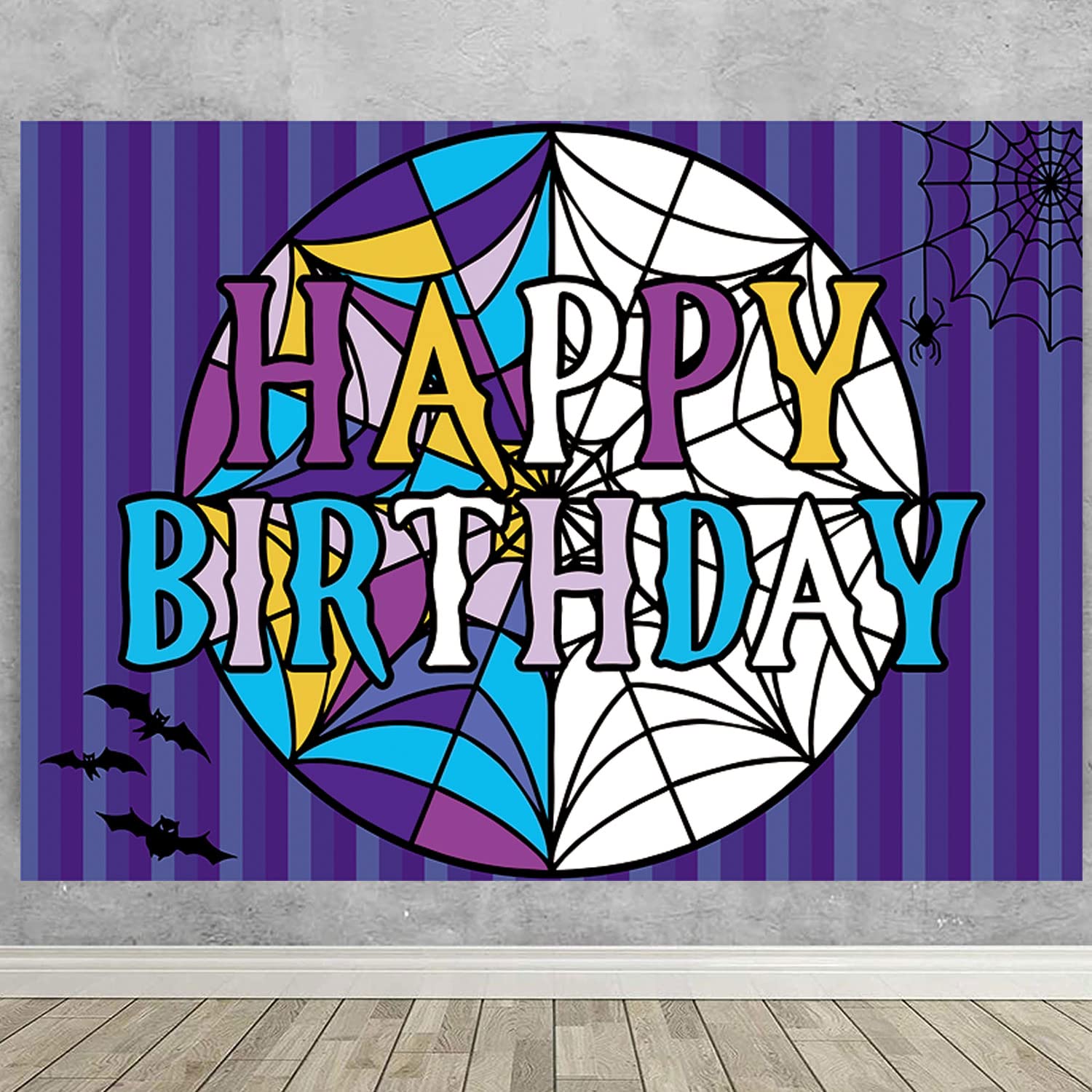 Wednesday Banner Wednesday Horror Theme Birthday Photography Backdrop Kids Boys Girls Birthday Party Decorations Supplies Black White Stripe Photo Banner Props(5x3ft)