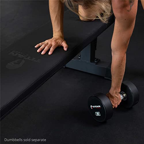 Titan Fitness Flat Weight Bench, Rated 1,000 LB, Wheels Handle, International Competition Standards