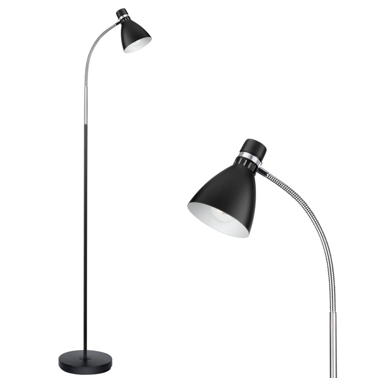 TJBIN Adjustable Gooseneck Floor Lamp White,Floor Reading Lamp for Bedroom, Grow Light for Indoor Plants. Minimalist Standing Lamp & Small Task Floor Light