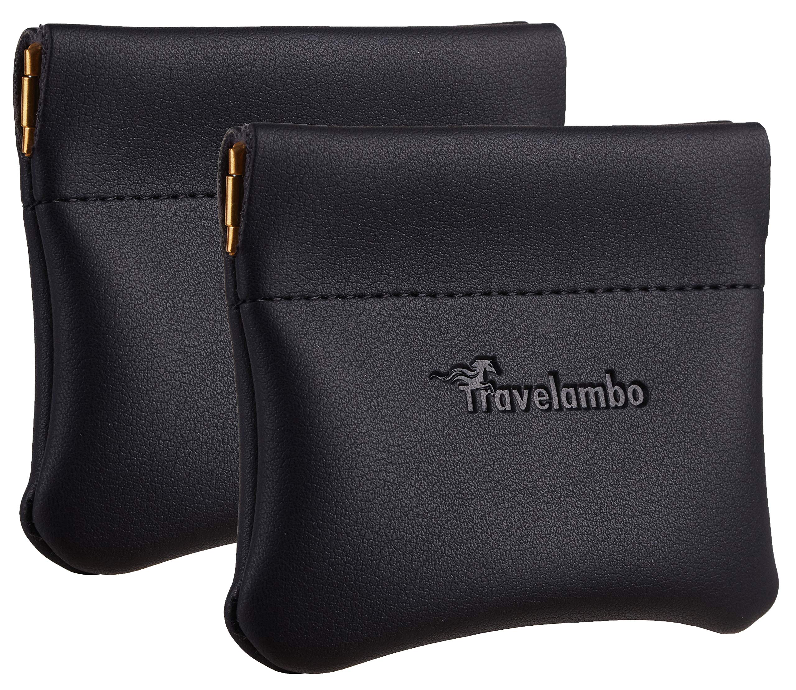 Travelambo Leather Squeeze Coin Purse Pouch Change Holder For Men & Women 2 pcs set (Blue)