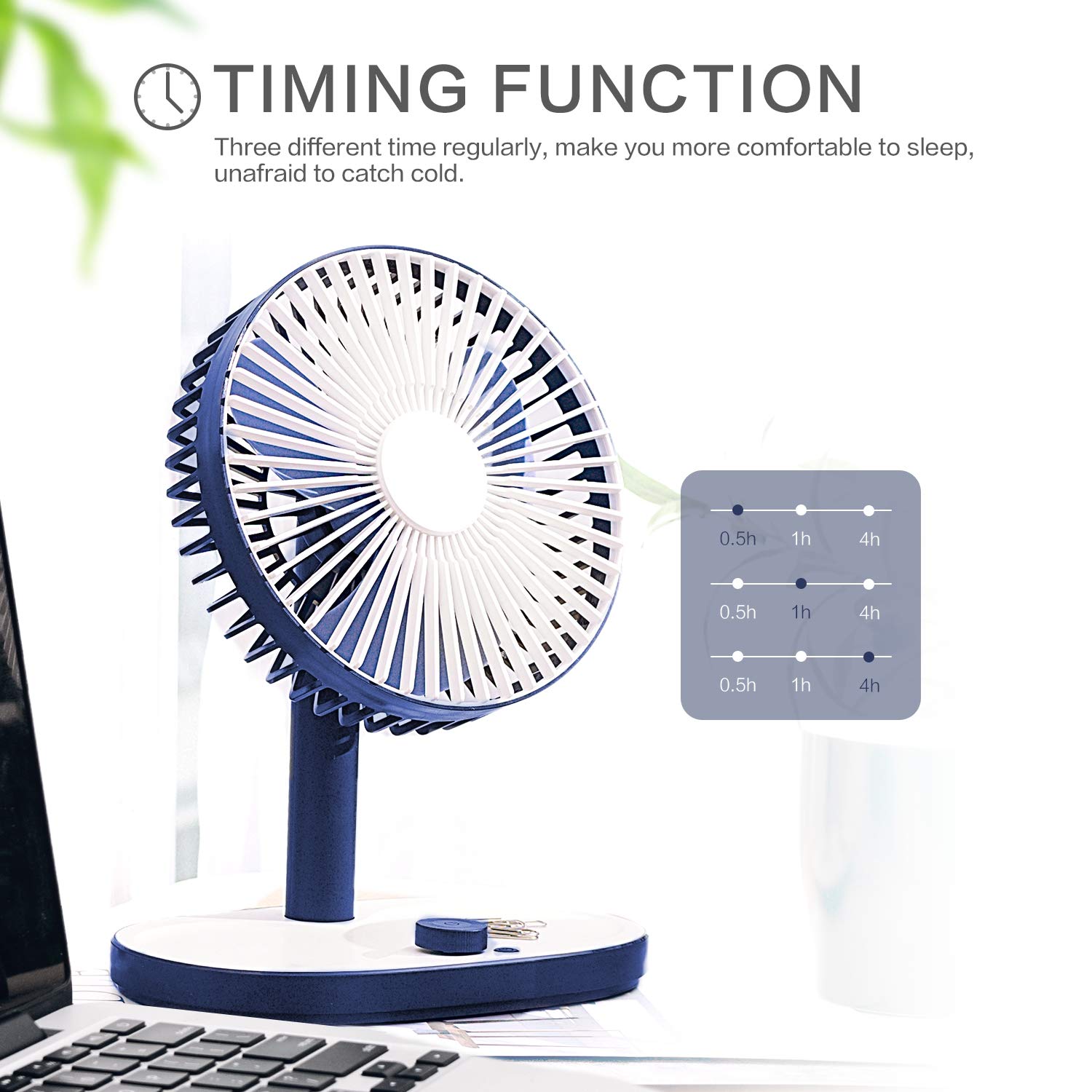 SmartDevil 6.5“ Small Desktop Fan, Personal Desk Fan With Storage Function, 2600mAh Battery Operated Table fan, Smart Timing Function, Stepless Speed Regulation, for Home, Office, Bedroom, Blue