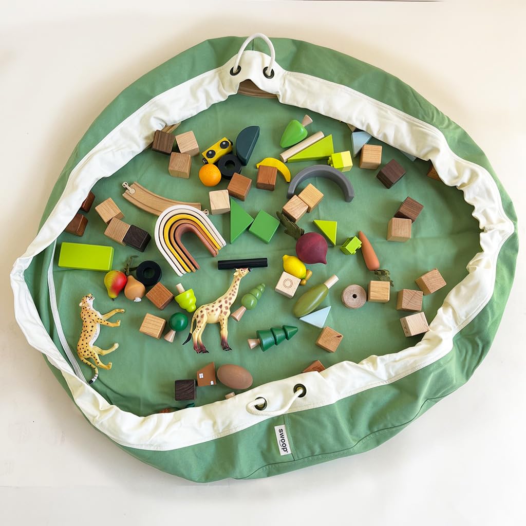 Swoop Bags - Durable Toy Storage Drawstring Bag - Ideal for Small Toys - Organizer and Play Mat - Cool Storage Holders For Kids Rooms and Playrooms - GREEN