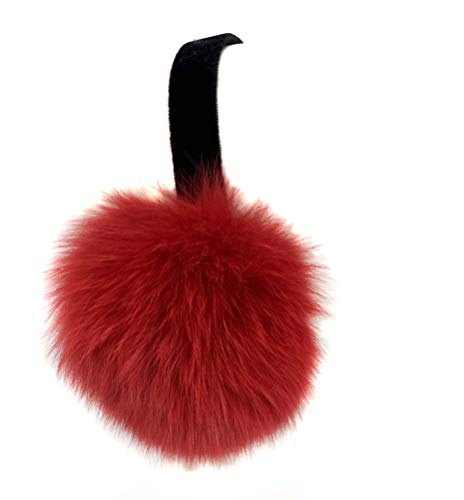 surell Fox Fur Earmuff with Velvet Band - Winter Ear Muffs - Cold Weather Head Warmer (Red)