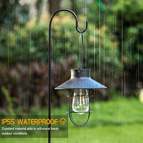 Solar Lights Outdoor Hanging Lantern Lamp with Shepherd Hook, Greenke Metal Solar Lantern Waterproof Multipurpose Pendant Lamp for Pathway Garden Yard Outdoor (Black)