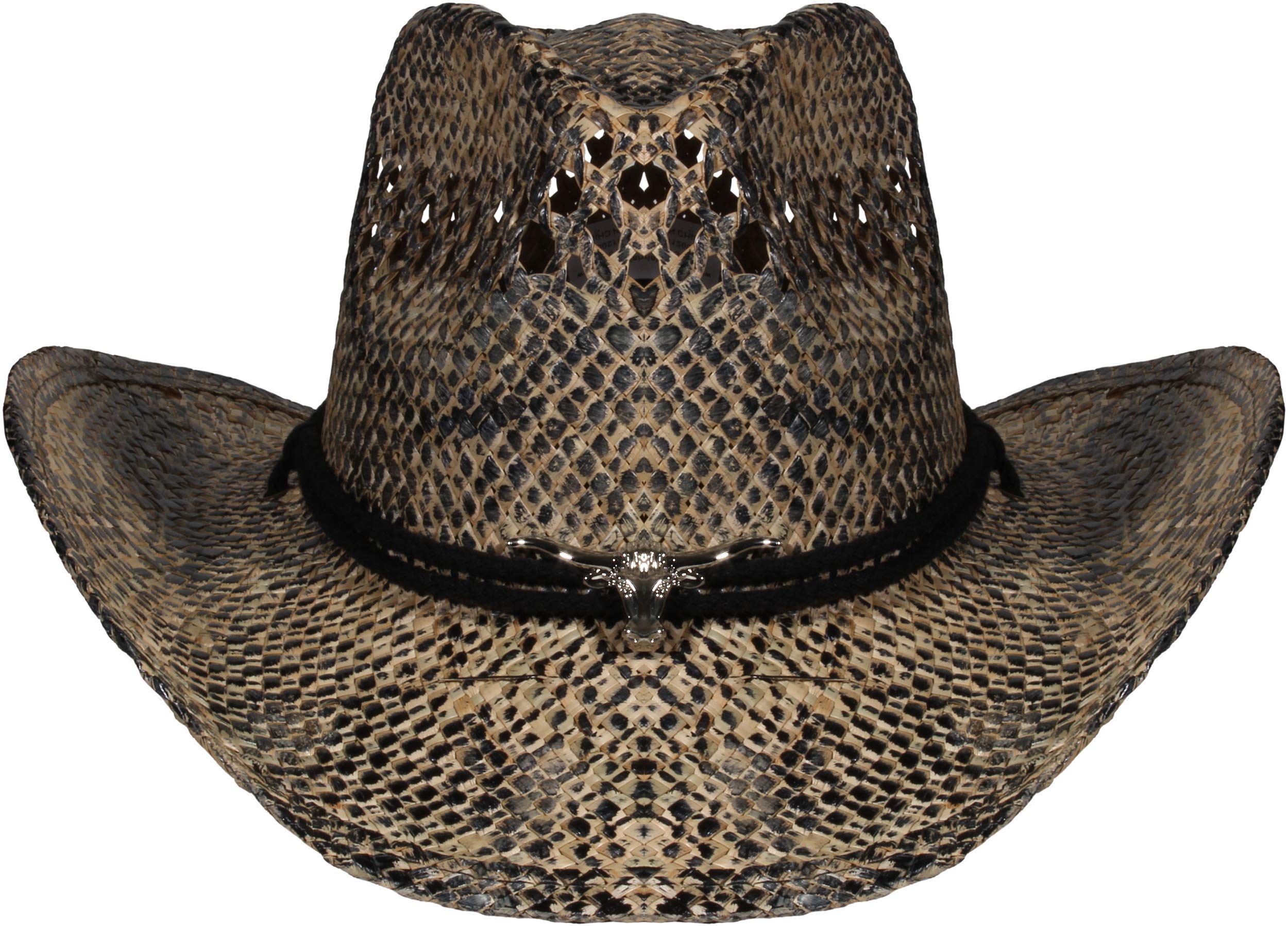 Western Outback Cowboy Hat Men's Women's Style Straw Felt Canvas (034 Brown Bull Head)
