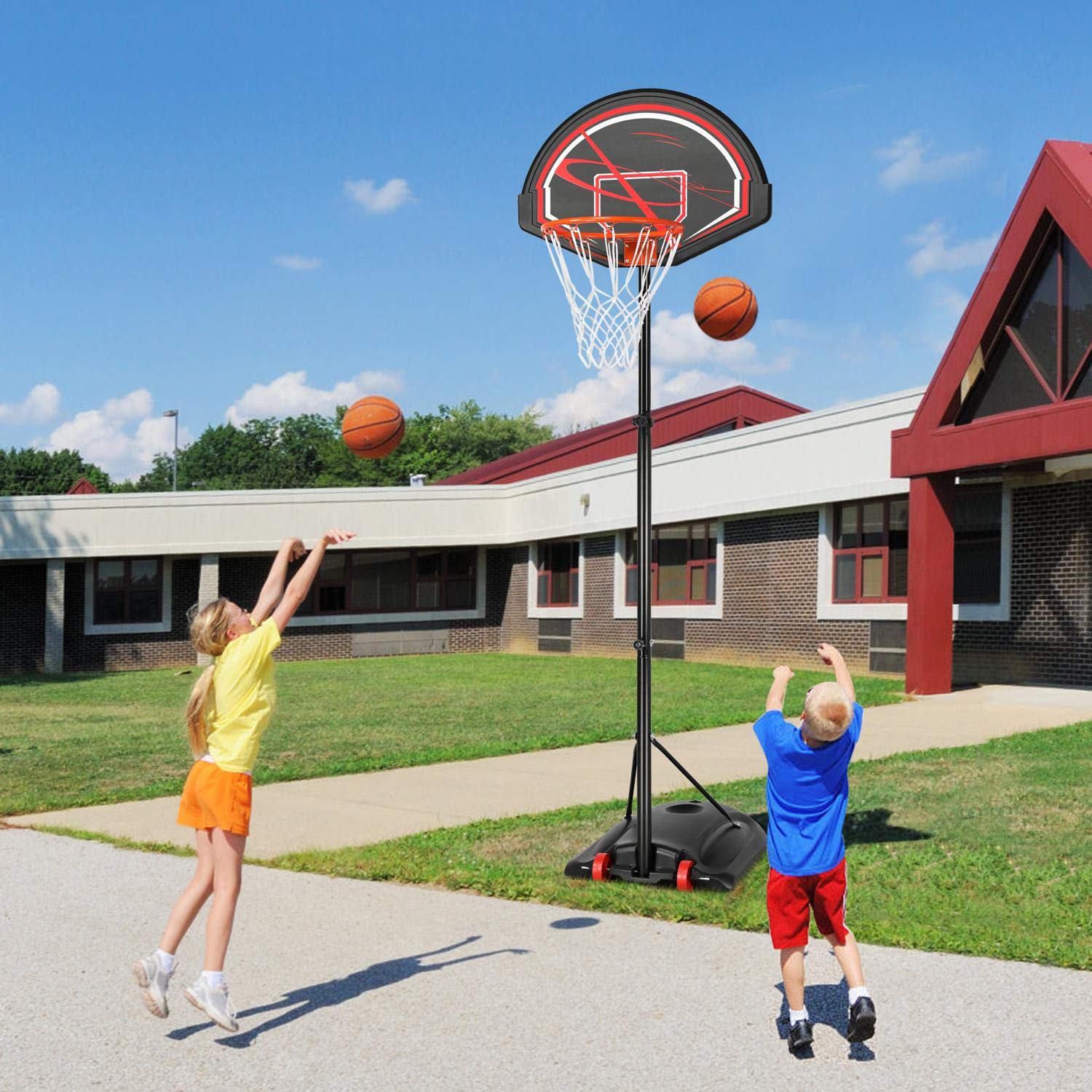 Topeakmart 7-9ft Portable Basketball Hoops & Goals Removable Youth Basketball Hoop System Stand for Youth Outdoors Indoor Play Height Adjustable