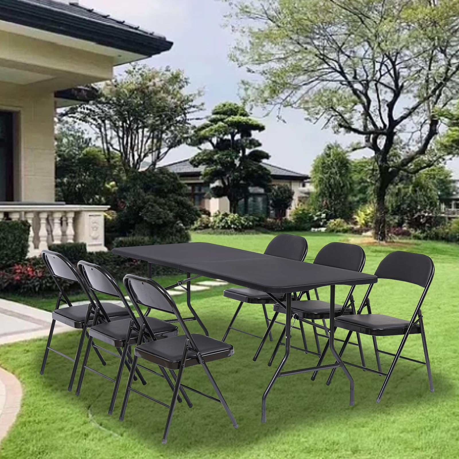 SKONYON Folding Chairs with Padded Seats Black Foldable Chair for Outdoor & Indoor use, 330lbs Capacity (Set of 4)