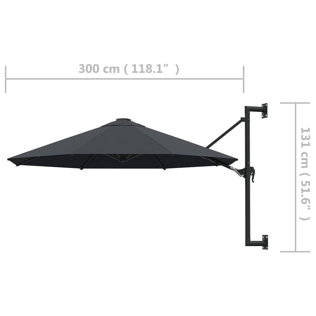 VRAXO Wall-Mounted Parasol with Metal Pole 118.1" Anthracite,Outdoor Umbrellas & Sunshades-22.55lbs