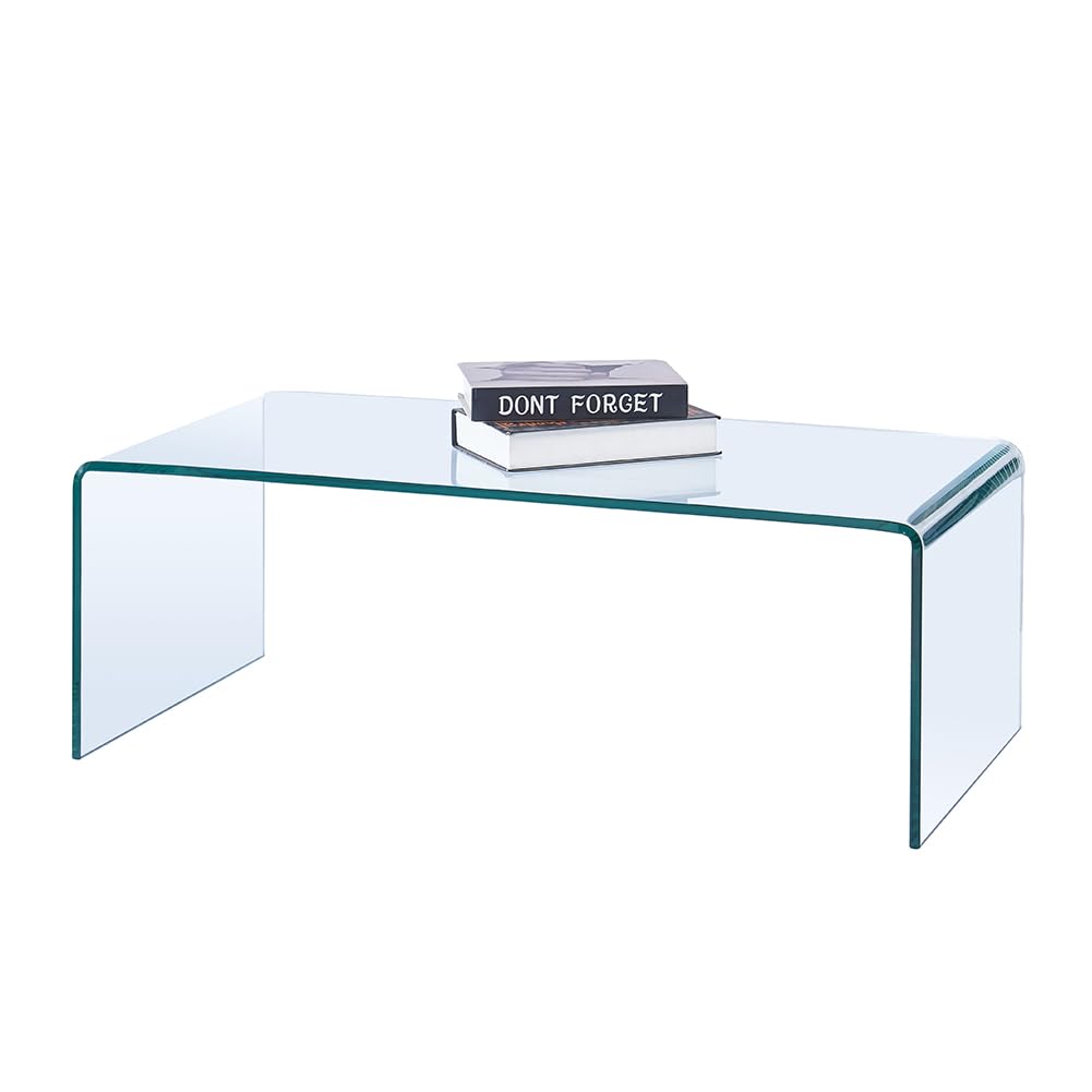 SMARTIK Glass Coffee Table, Modern Clear Tempered Glass Coffee Table for Living Room, Easy to Clean and Safe Rounded Edges (Medium 39.4" x 19.7" x 13.8")