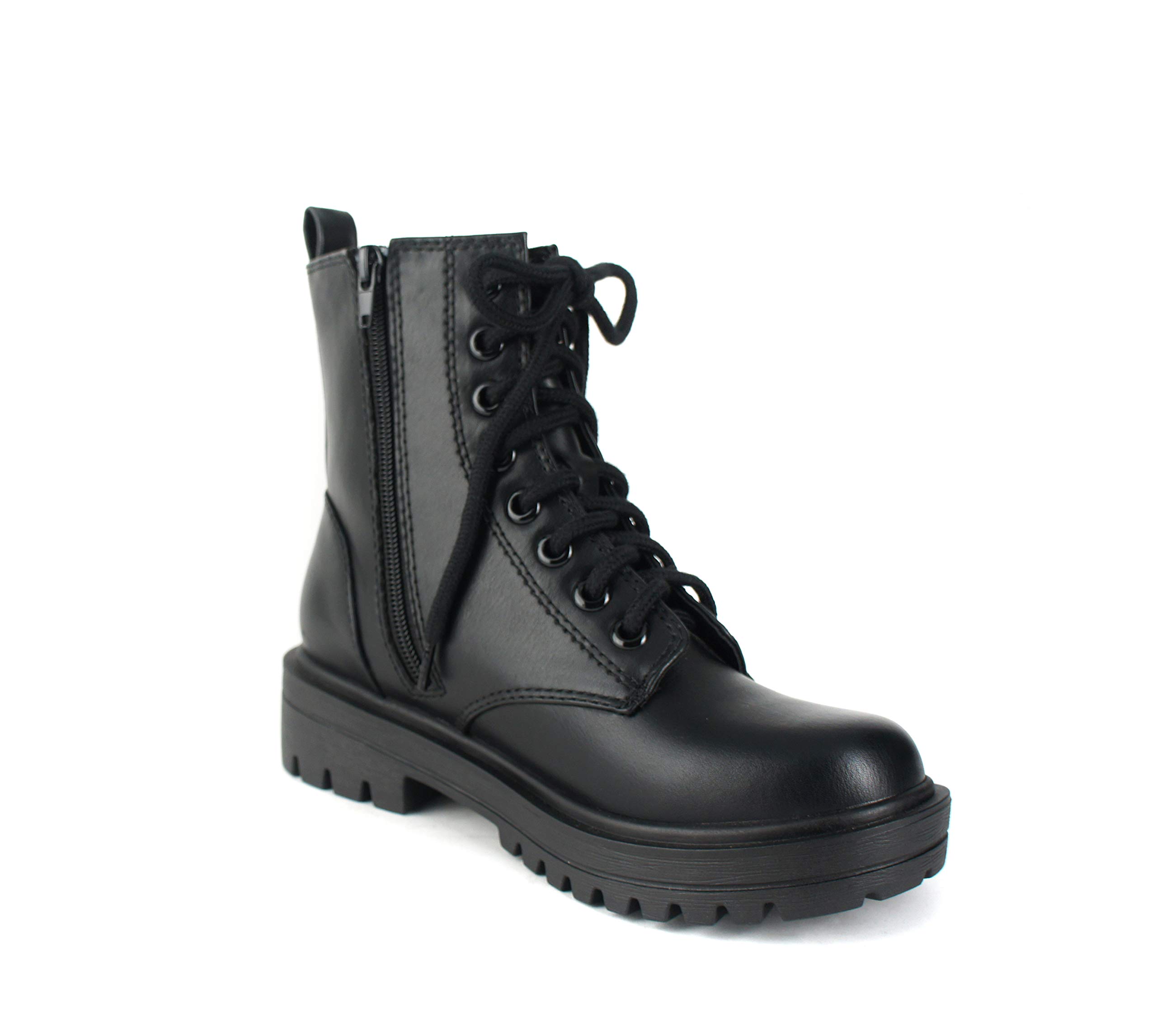 Soda FIRM - Lug Sole Combat Ankle Bootie Lace up w/Side Zipper (Black, numeric_7_point_5