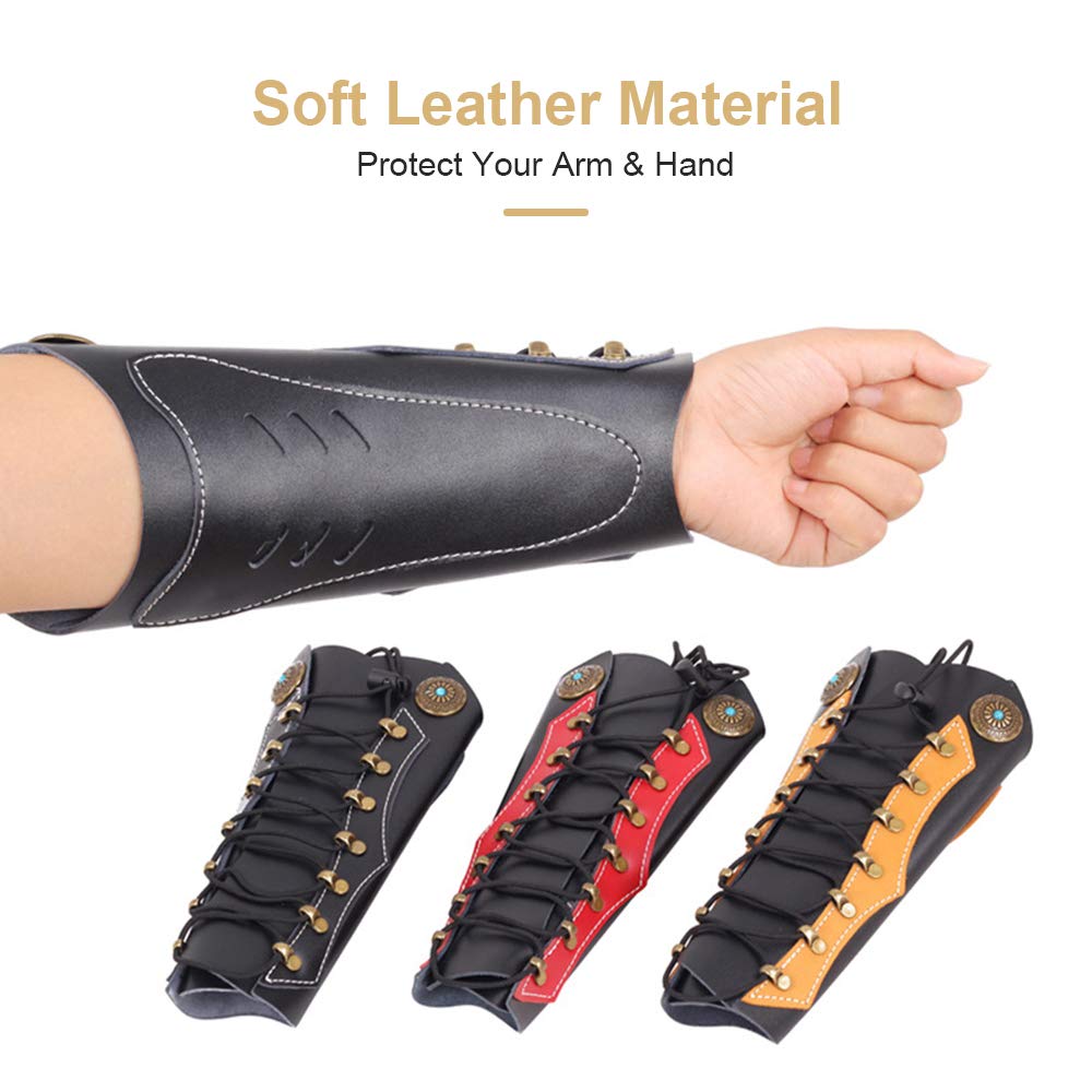 Tophunter Archery Armguard,Handmade Leather Forearm Protector Bracers,Adjustable Arm Guard Protective Gloves for Left Hand with Laces Wristband,Bow Gear Accessories for Hunting Recurve Traditional Bow