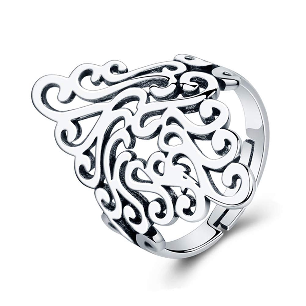 XCFS 925 Sterling Silver Plated Retro Celtic Knot Hollow Long Vintage Pattern adjustable Band ring,size 5-9