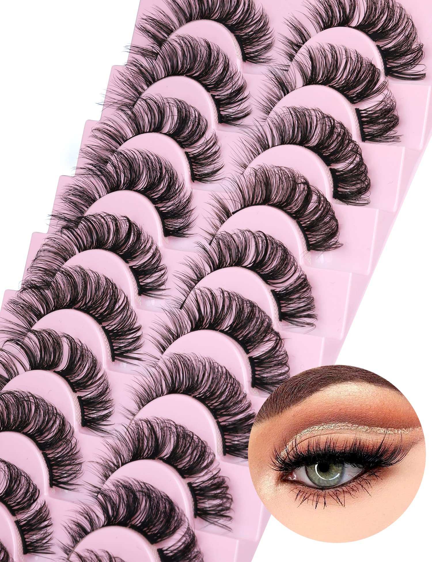 wiwoseo Cluster Lashes Extension Strip Eyelashes Individual Cat Eye Lashes Thick Volume DIY Lashes that Look like Extension Natural Fluffy Faux Mink Lashes 16MM PestaƱas Postizas 10 Pairs Pack