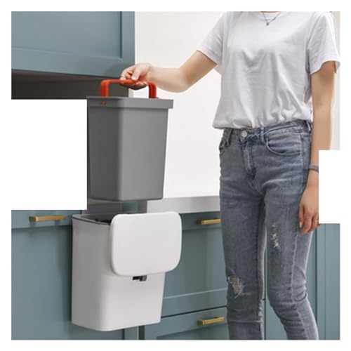 ZICANA Wall Mounted Trash Can with Lid Waste Bin Kitchen Cabinet Door Hanging Trash Bin Garbage Car Recycle Dustbin Rubbish Can Kitchen Trash cans (Color : White with Lid 7L)