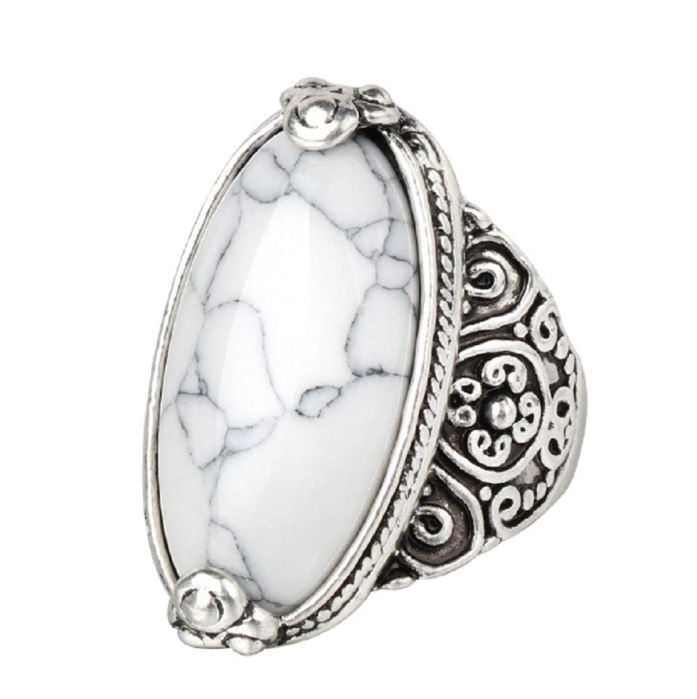 Wenbin New Retro Men's Women's 925 Sterling Silver Turquoise Gemstone Wedding Jewelry Turquoise Oval Cocktail Ring Size6-10 (US Code 6)