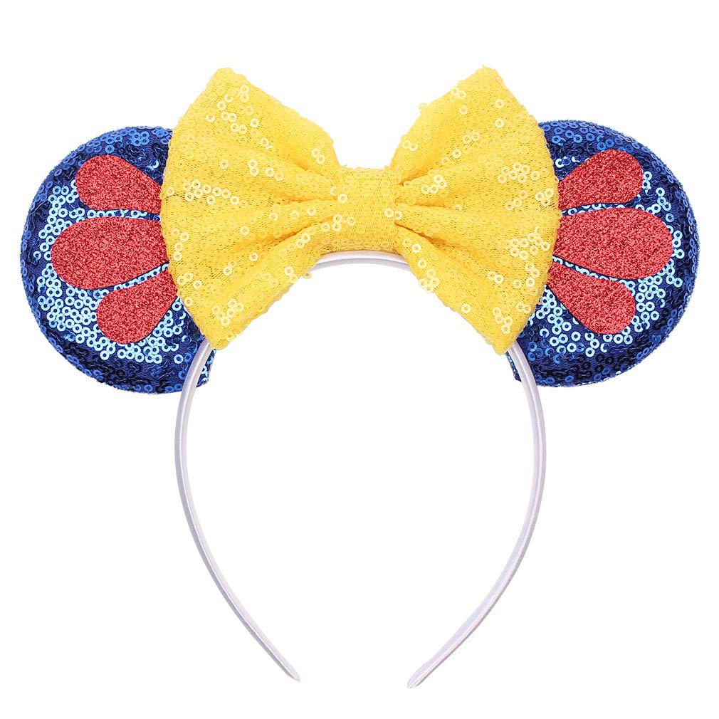 YanJie Snowwhite Mouse Ears Headband, SequinSparkle Bow Hairband Hair Accessories Costume(Yellow)