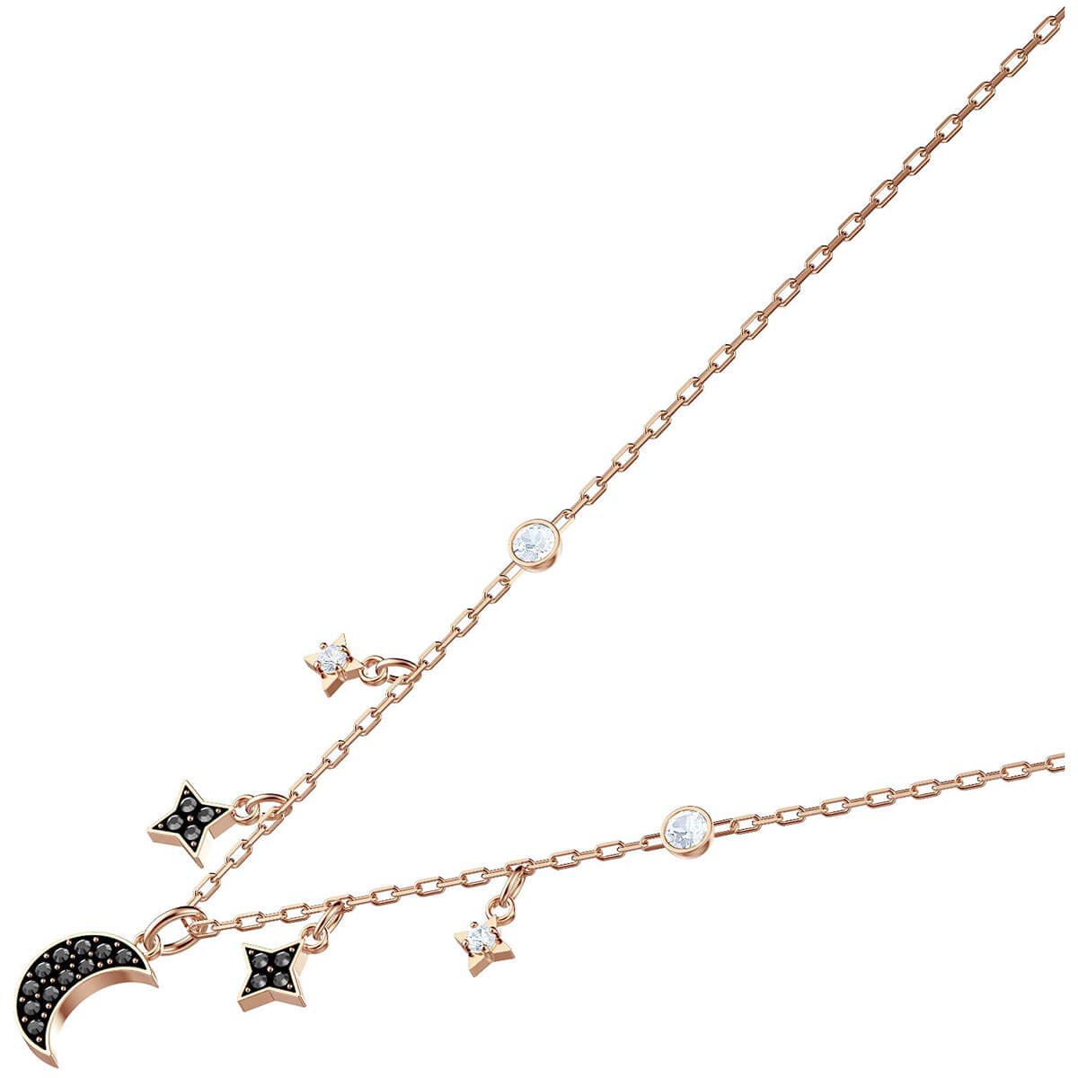 SWAROVSKI womens Crystal Duo Moon Black Rose Gold-Tone Necklace
