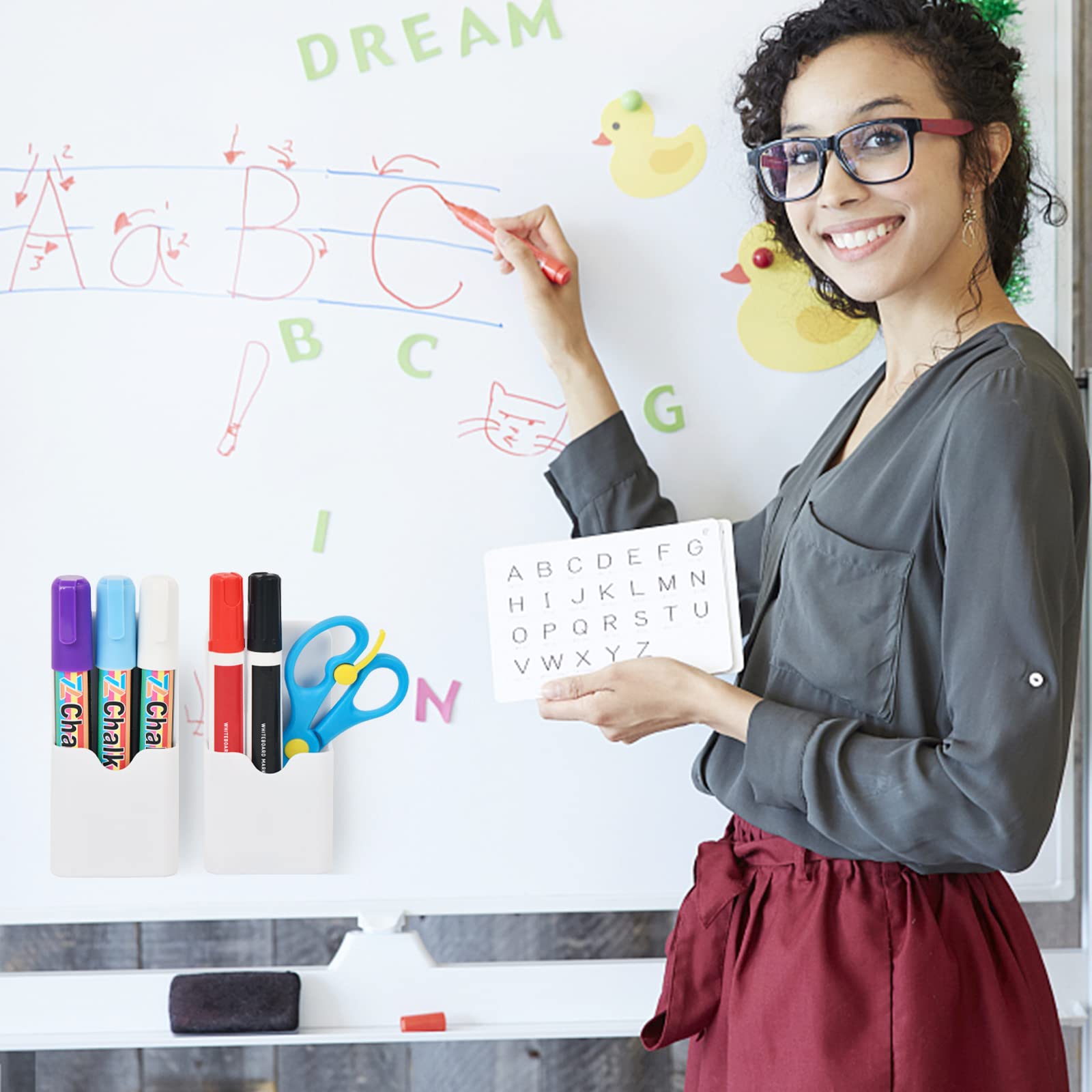 Simetufy 2pcs Magnetic Pen Holder, Magnetic Whiteboard Marker Holder, Mgnetic Pencil Holder for Refrigerator, Magnetic Pencil Holder for Locker(White)