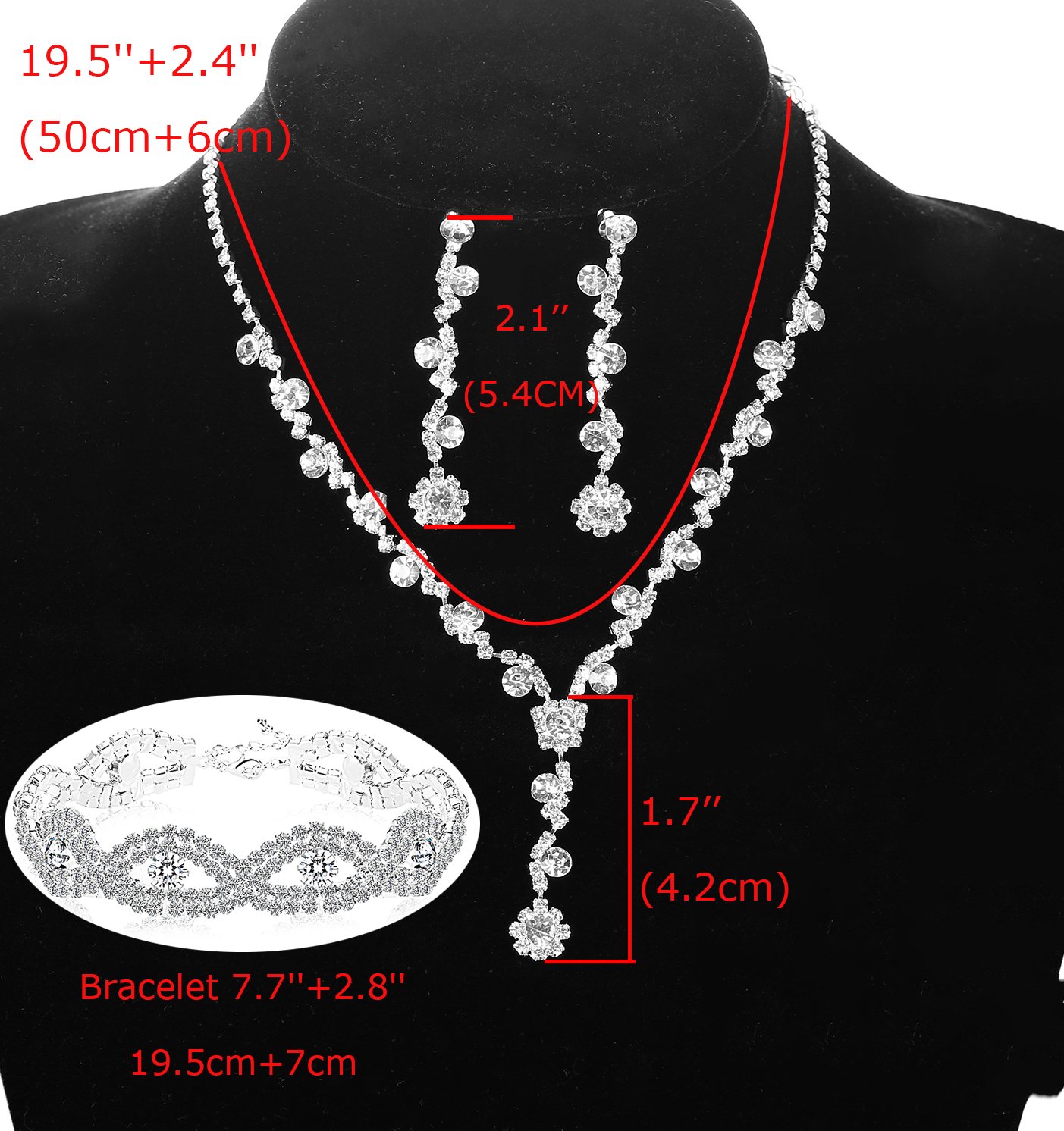 Udalyn Rhinestone Bridesmaid Jewelry Sets for Women Necklace and Earring set for Wedding with Crystal Bracelet