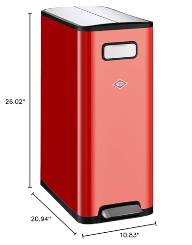 WESCO Big Double Master Waste Bin, 2 x 20 litres, red, 66 x 27.5 x 53 cm