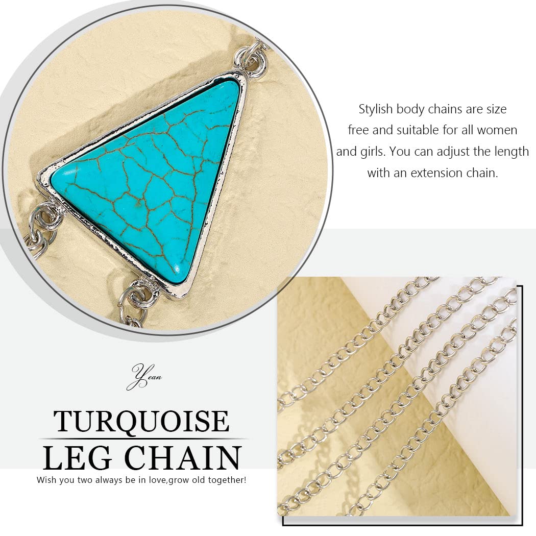 Yean Turquoise Bikini Chain Silver Harness Bra Chain Crossover Body Jewelry for Women and Girls