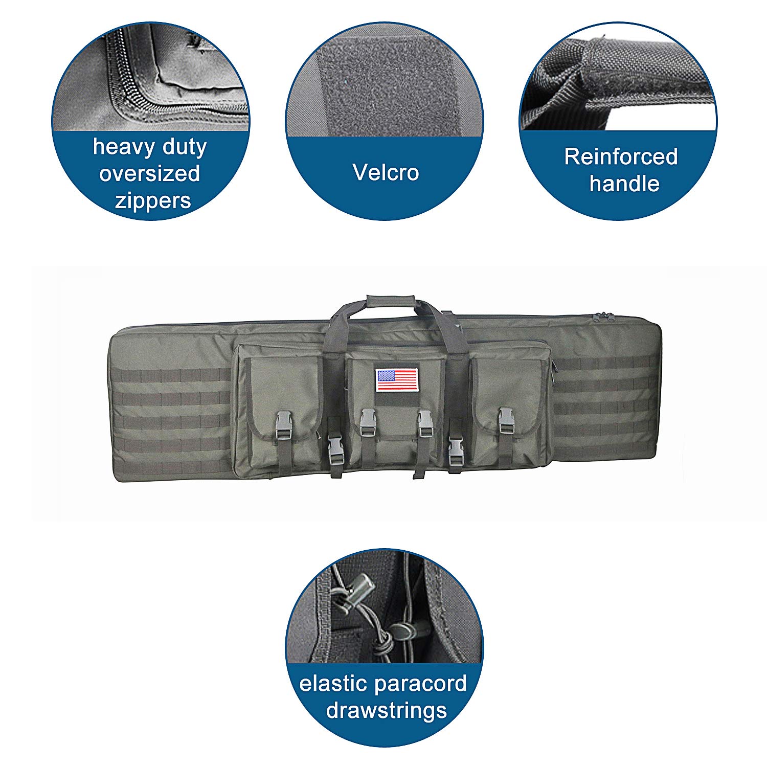 Warriors Product 48 Inch Double Long Rifle Gun Case Bag Outdoor Tactical Carbine Cases Water Dust Resistant Fireproof for Hunting Shooting (Grey, 48IN)