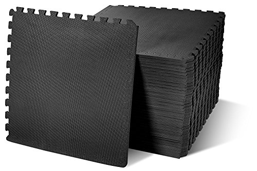 Signature Fitness Puzzle Exercise Mat with EVA Foam Interlocking Tiles, Black, 1/2” Thick, 36 Tiles, 144 Sq Ft