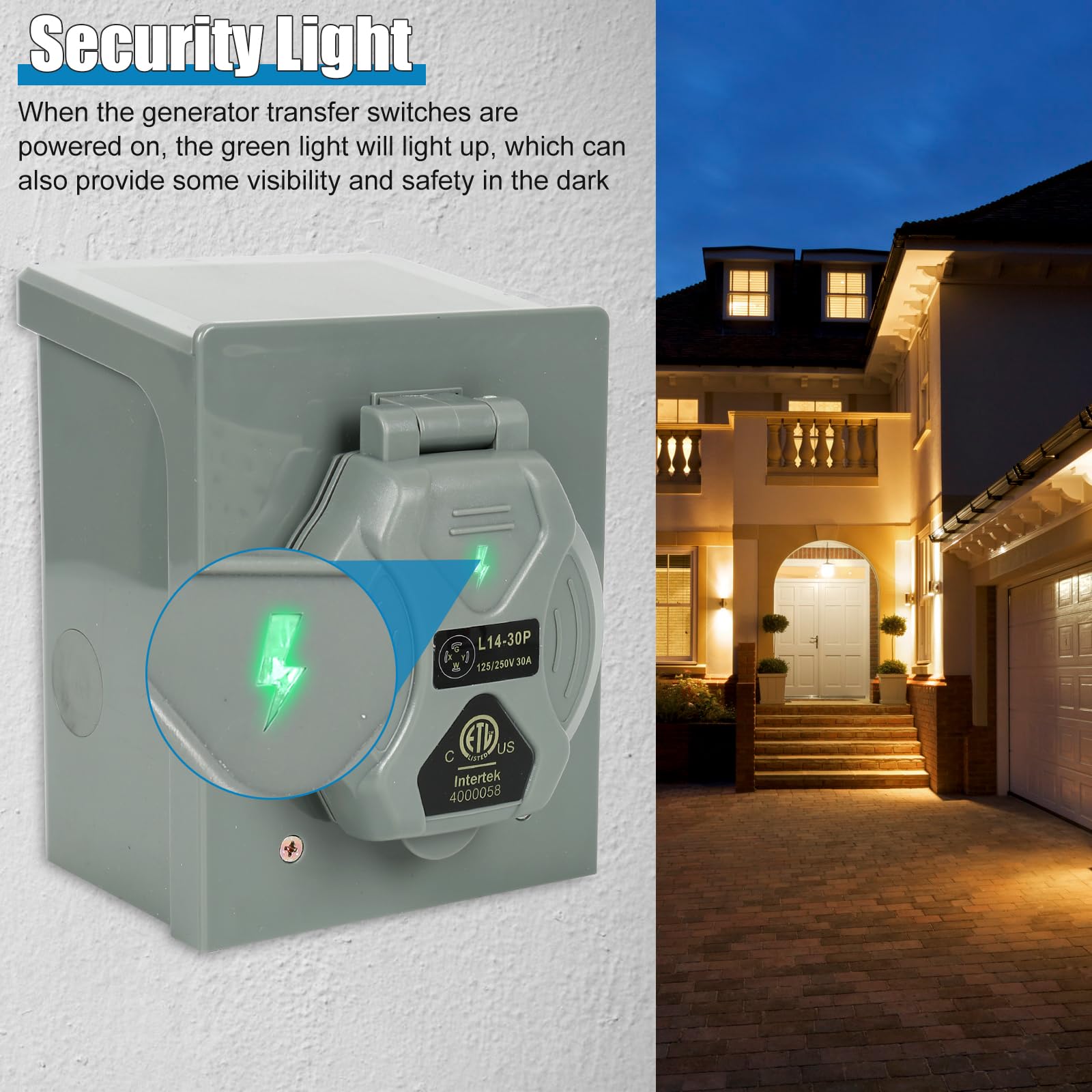 ZDHQLHJ NEMA L14-30P to (6) NEMA 5-15R Through-The-Wall PWR Transfer Kit with LED, 300 Watt, Portable, Generator Power Supply