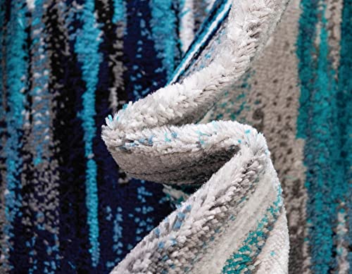 Unique Loom Metro Collection Abstract Water Modern Waves Seascape, Coastal, Nautical Area Rug, 9 ft x 12 ft, Navy Blue/Turquoise