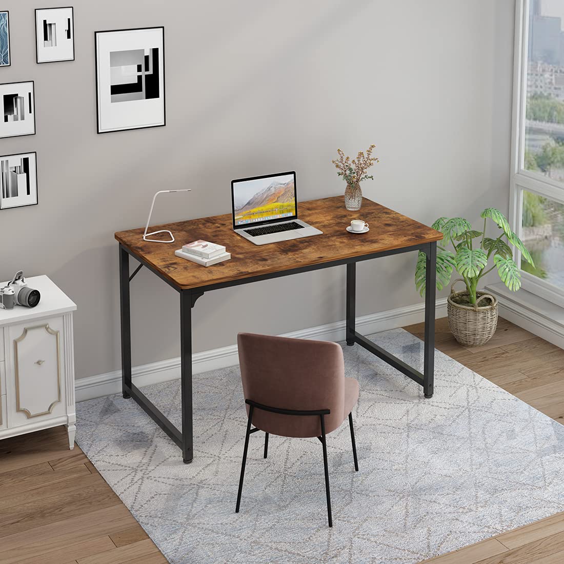 WUGO Computer Desk 31.5" Home Office Writing Table for Small Spaces,Modern Simple PC Desk for Work Study Gaming,Workstation,Brown