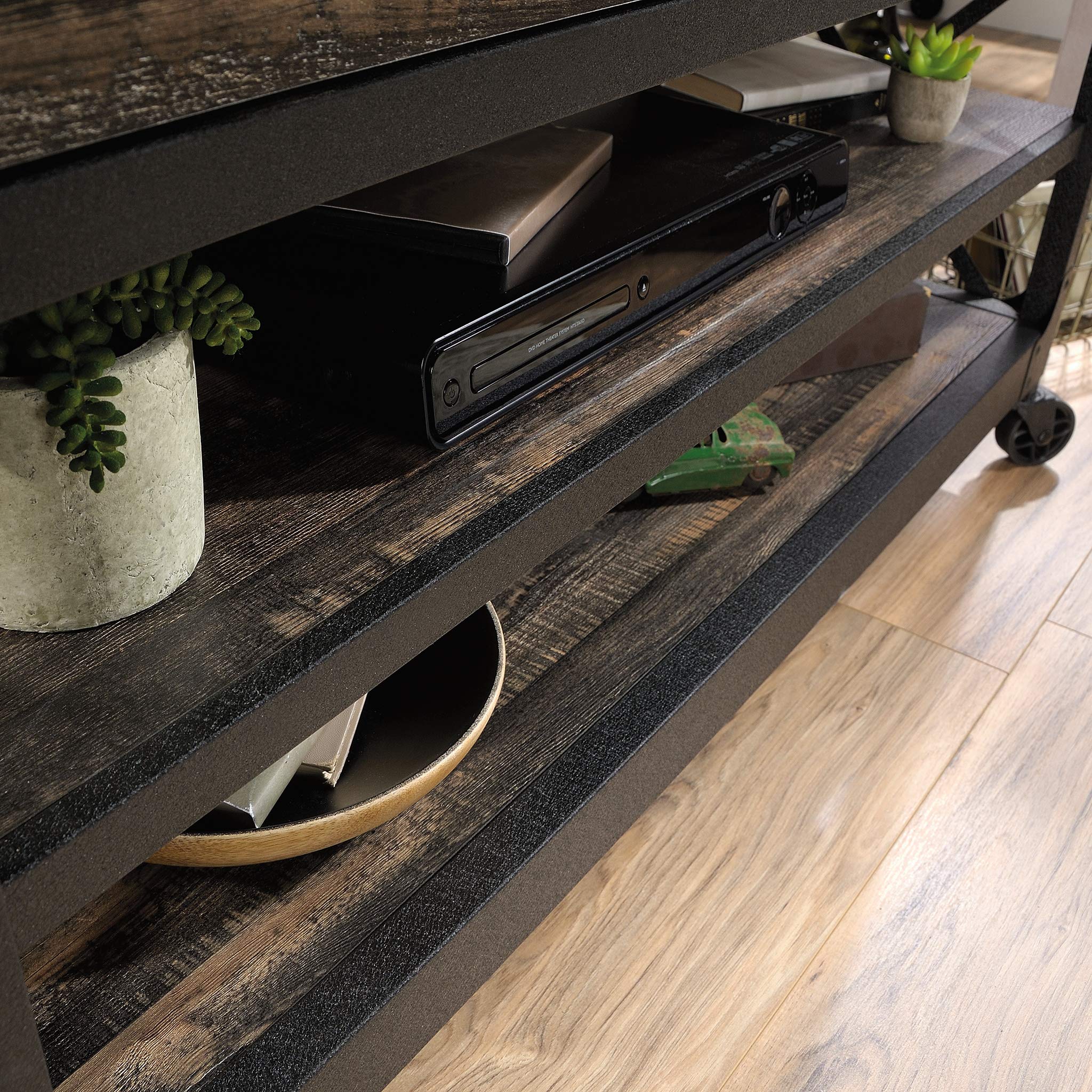 Sauder Steel River TV Stand, for TVs up to 52", Carbon Oak Finish