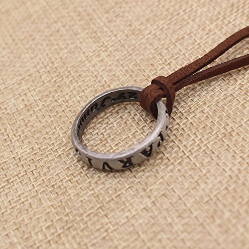 yihan jewelry Sterling Silver Plated Uncharted 4 Drake Engraved Ring Pendant Necklace,brown leather Chain
