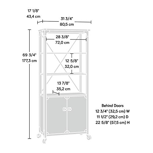 Sauder Steel River Bookcase/Book Shelf with Doors, Carbon Oak Finish,