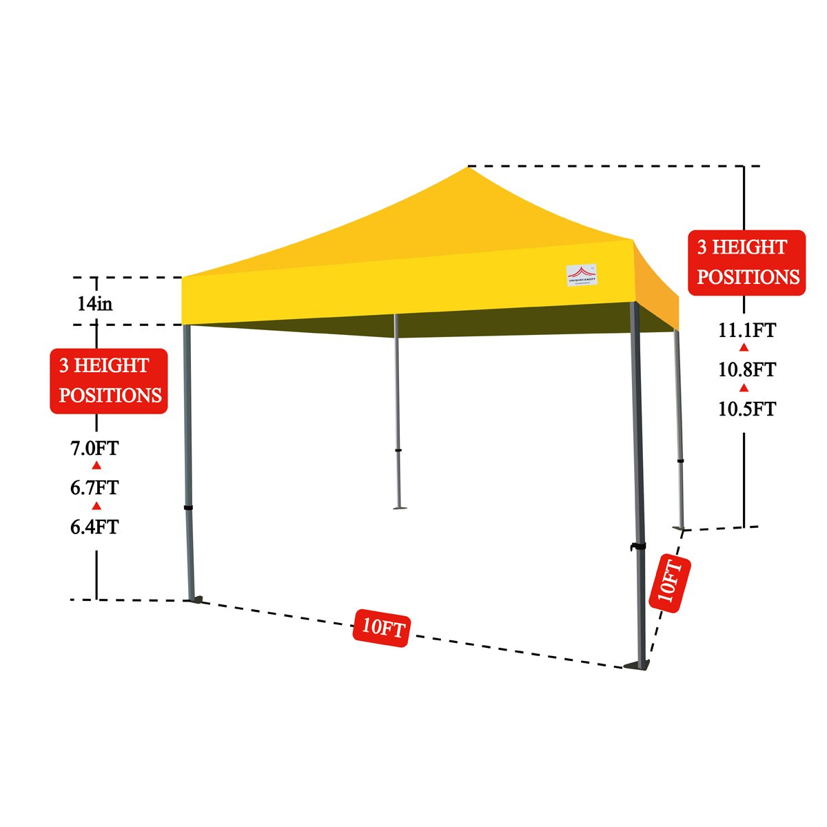 UNIQUECANOPY 10'x10' Pop Up Canopy Tent Commercial Instant Shelter with Heavy Duty Roller Bag, 4 Canopy Sand Bags, 10x10 FT Flag