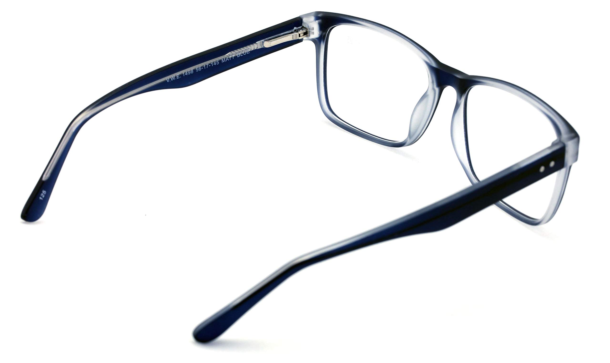 V.W.E. Men Premium Rectangle Stainless Steel Reading Glasses - Wide Fitment Metal Reader (Dark Blue, 2.00)